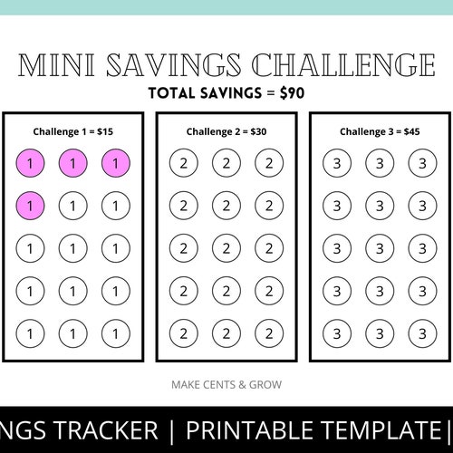 Mini Savings Challenge 123 Money Challenge Save 90 PDF - Etsy