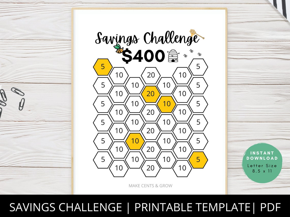 Money Challenge 400 Savings Goal Worksheet to Save Money | Etsy