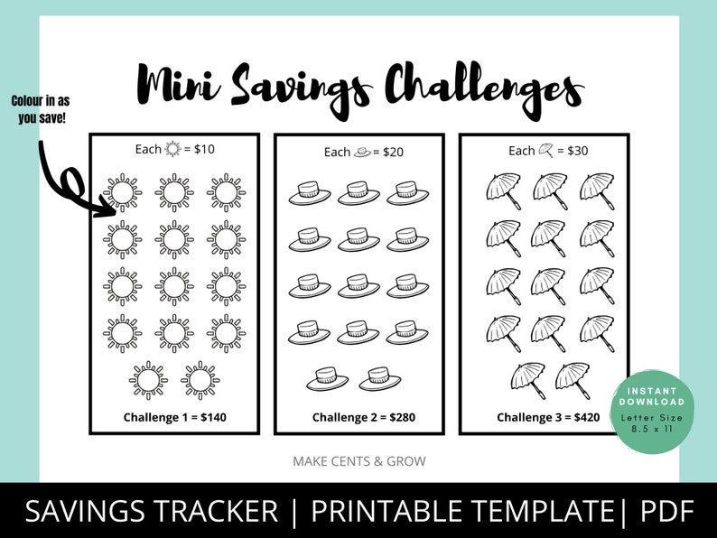 Mini Savings Challenge Summer Money Challenge PDF Money Saving Tracker ...