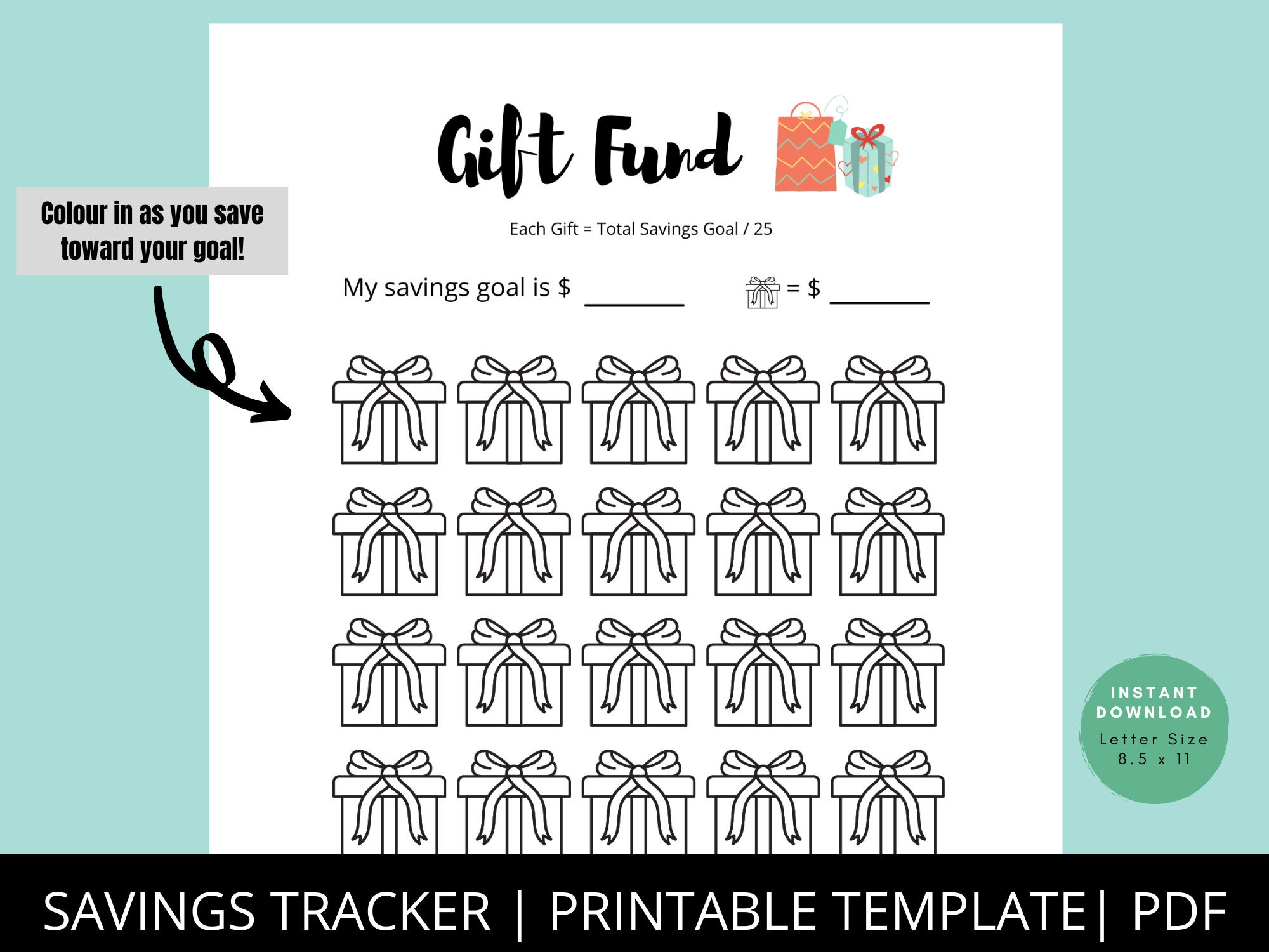 Christmas Gift Saving Challenge Money Saving Worksheet PDF Budget ...