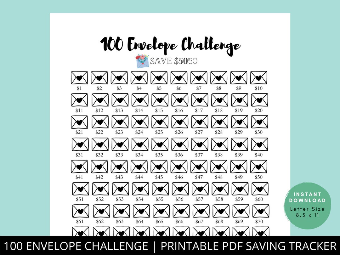100 Envelope Challenge Save 5050 Printable Savings Tracker PDF Template ...