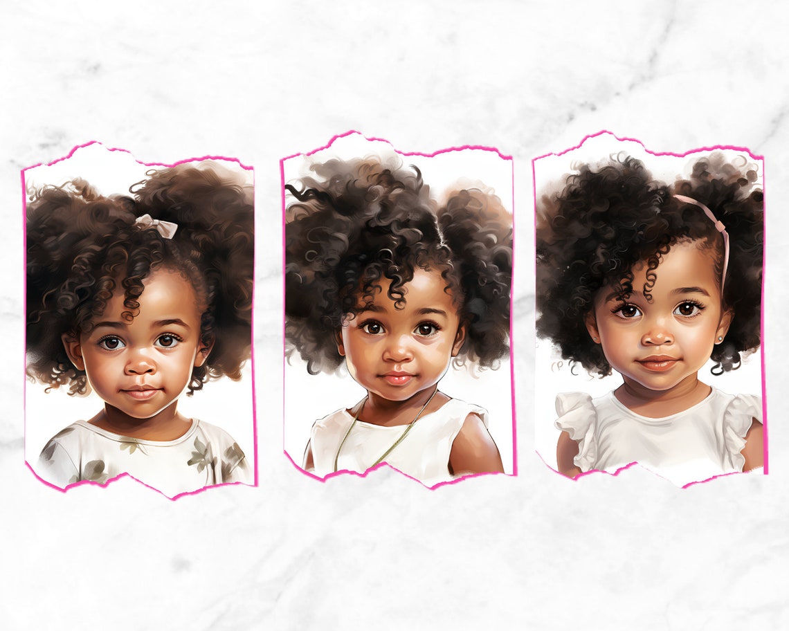 Cute Black Girl Toddler With a White Background Clip Art Illustration ...
