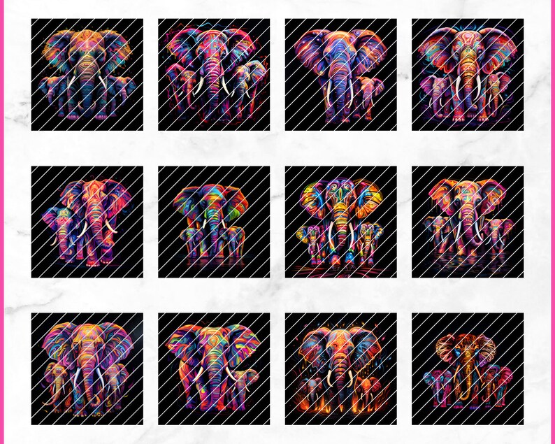 Neon Elephants Digital Paper Png - Etsy