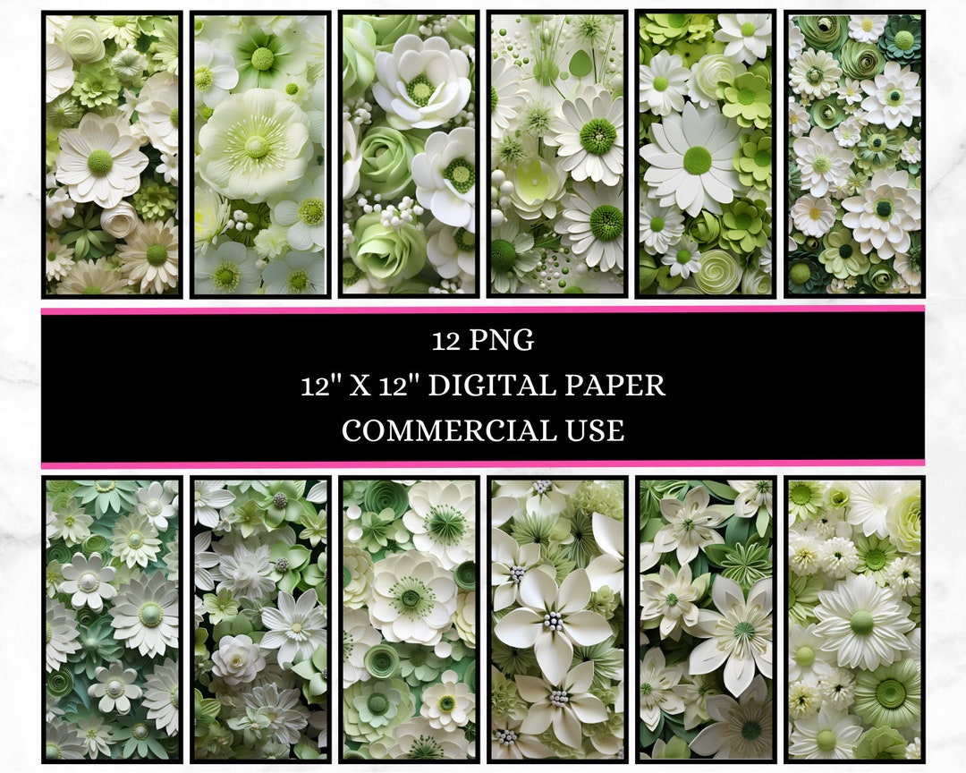 Green and White Confetti Flowers Digital Paper Png - Etsy