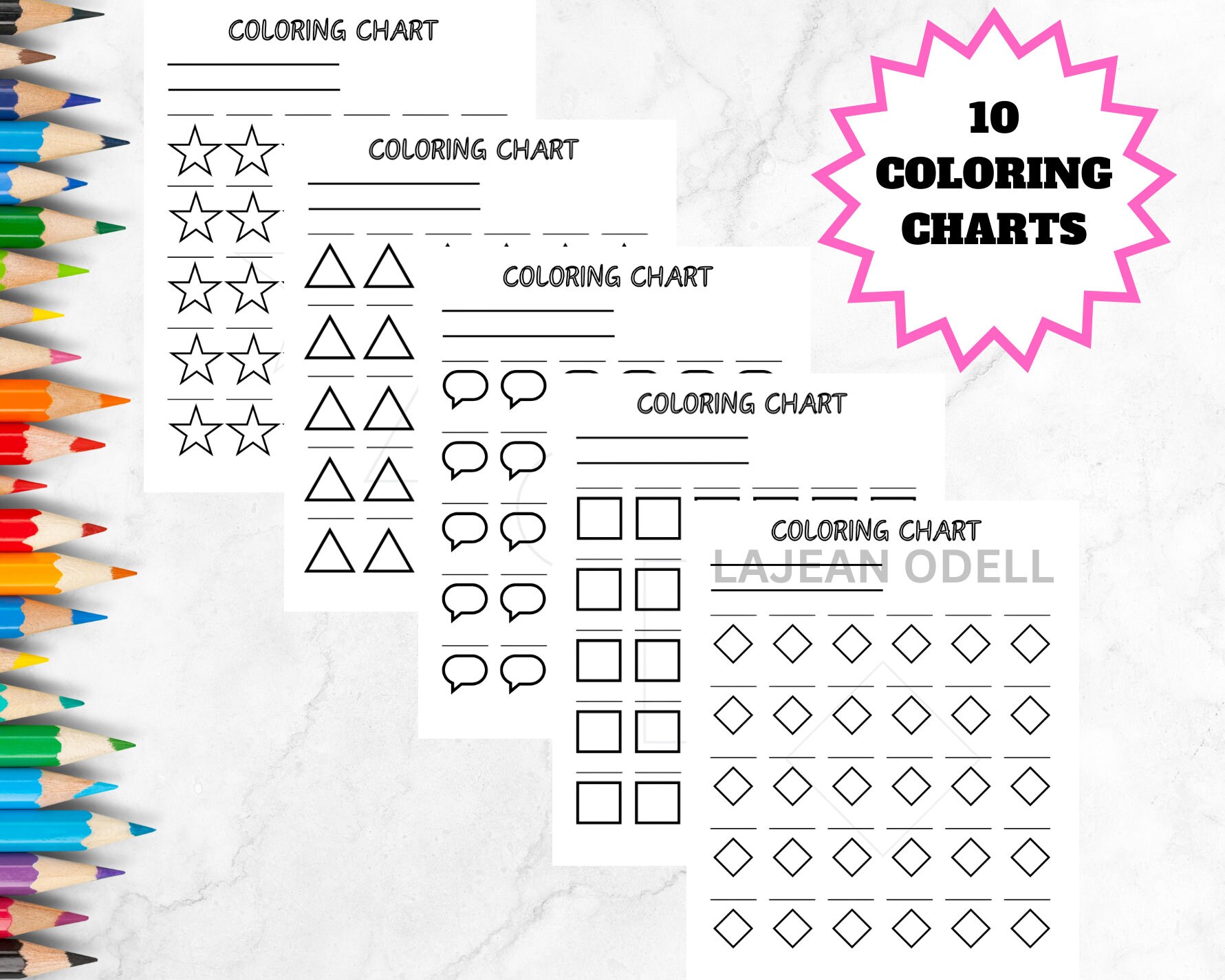 10 Blank Shapes Color Swatch Charts, Cute Bundle for Coloring Pencils ...