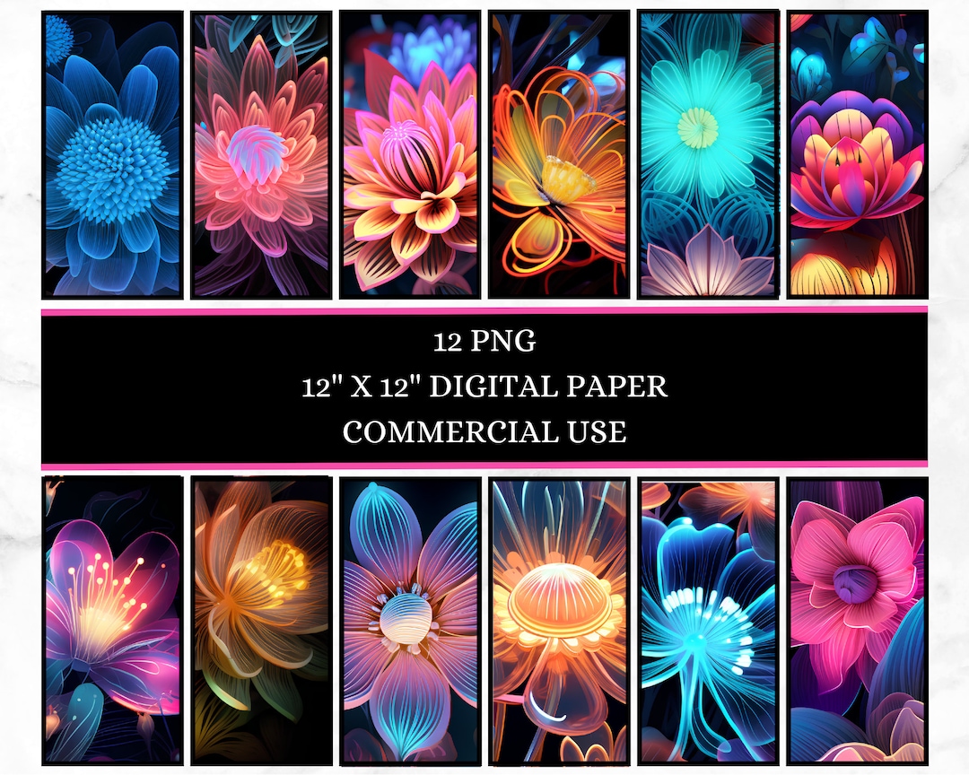 Neon Glowing Flowers Digital Paper Png - Etsy