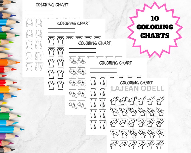 10 Blank Clothes Color Swatch Charts, Cute Bundle for Coloring Pencils ...