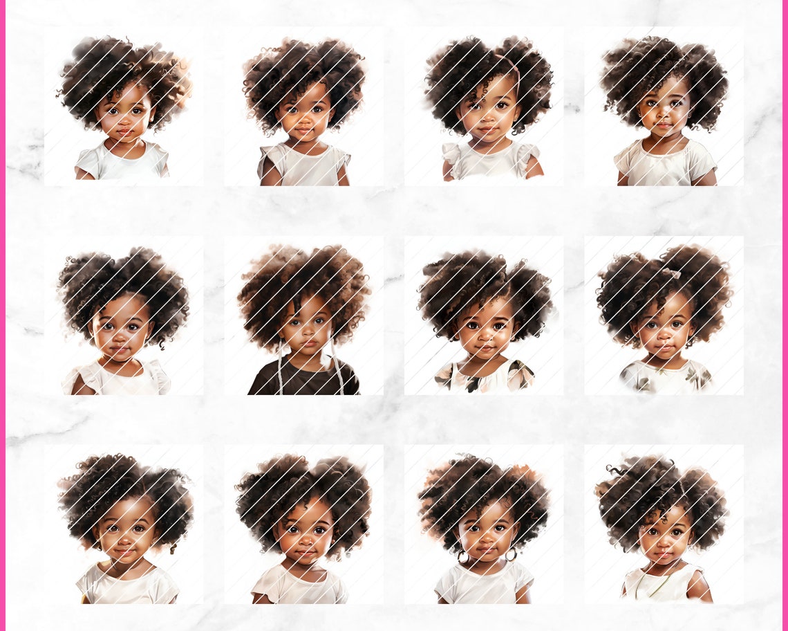 Cute Black Girl Toddler With a White Background Clip Art Illustration ...