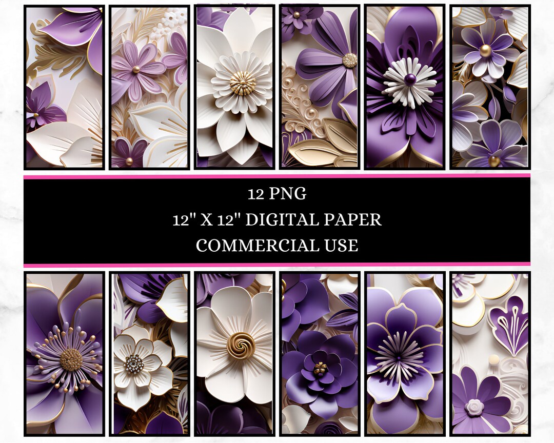 3D Purple Gold Flowers Digital Paper Tumbler Png - Etsy
