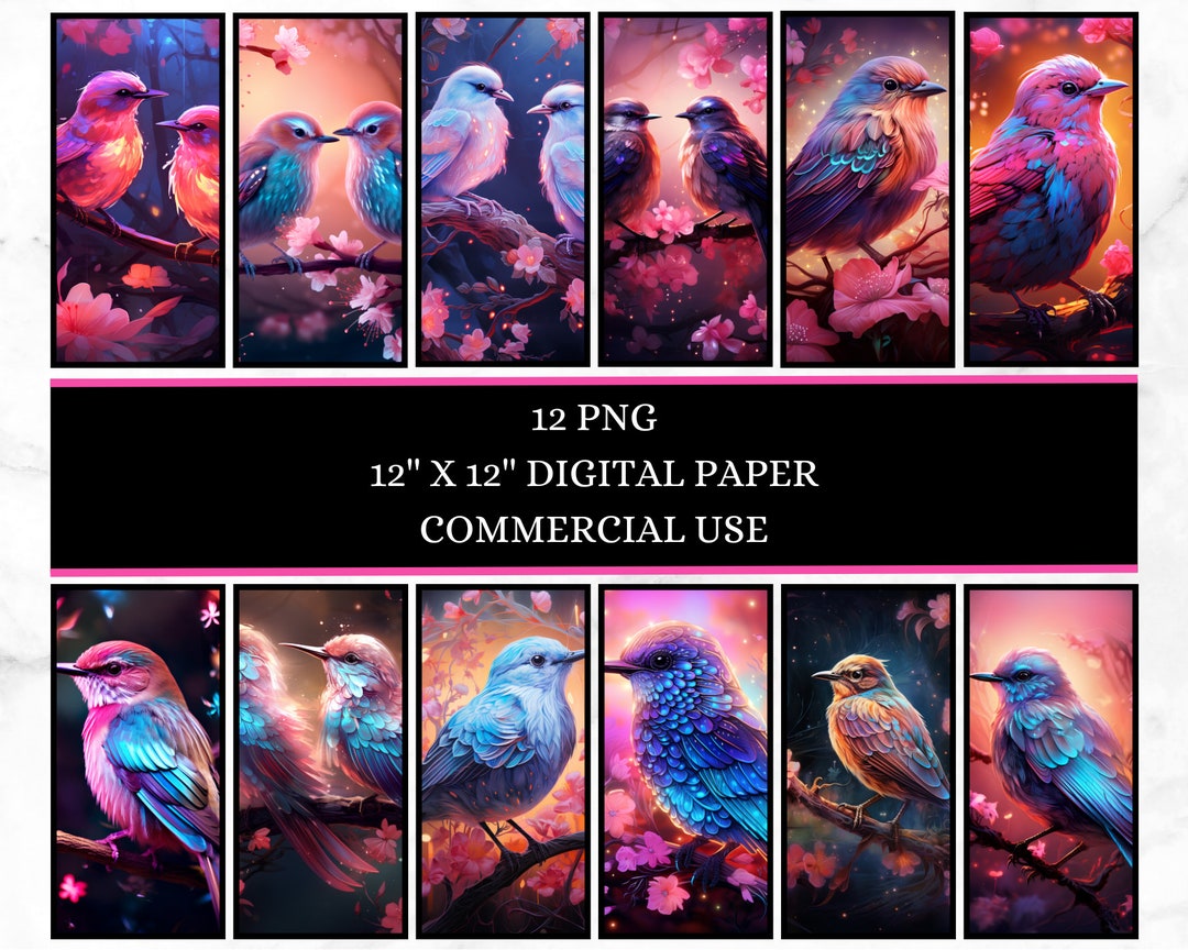 Pink and Blue Birds Digital Paper Png - Etsy