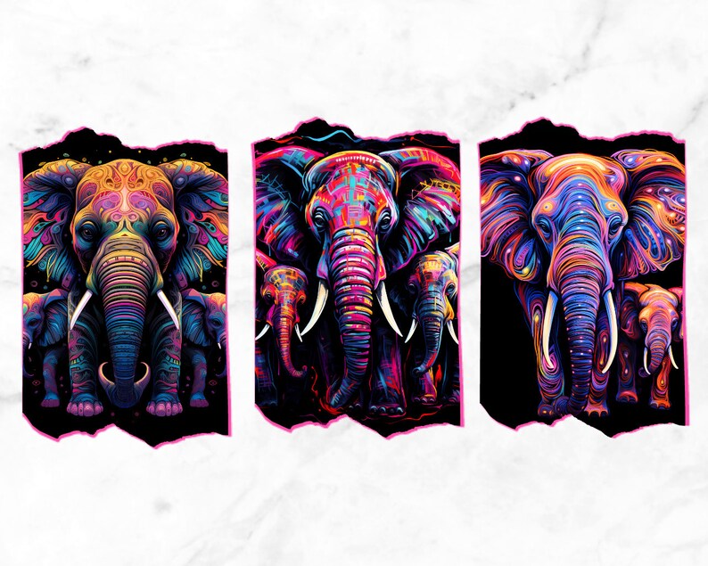 Neon Elephants Digital Paper Png - Etsy