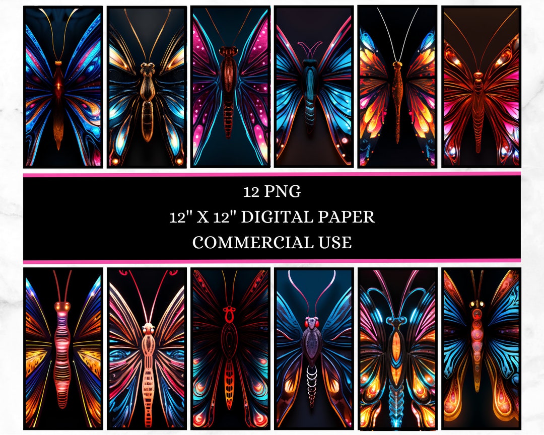 Neon Butterfly V2 Digital Paper Png - Etsy