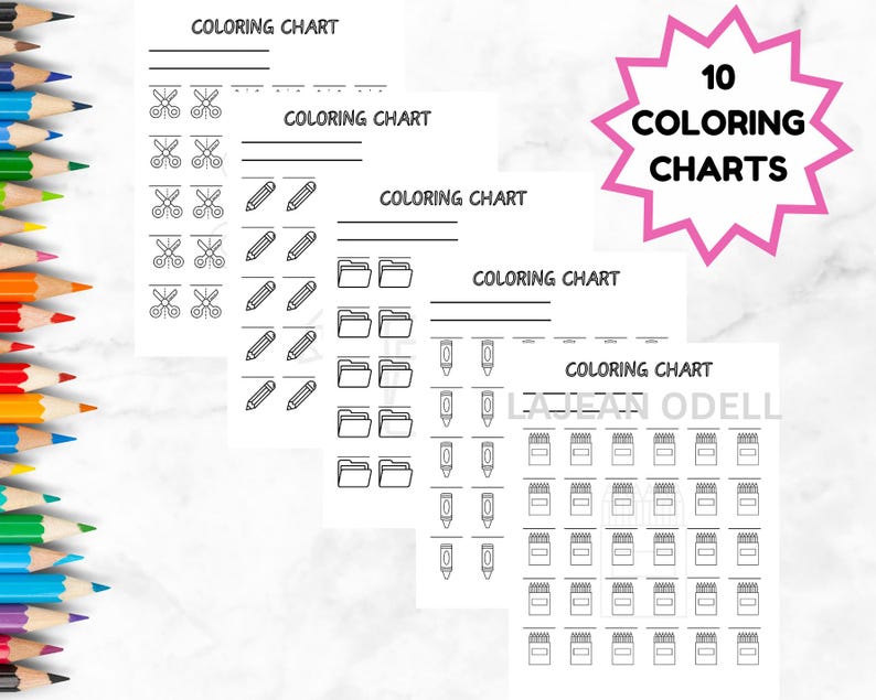 10 Blank Teacher Color Swatch Charts, Cute Bundle for Coloring Pencils ...