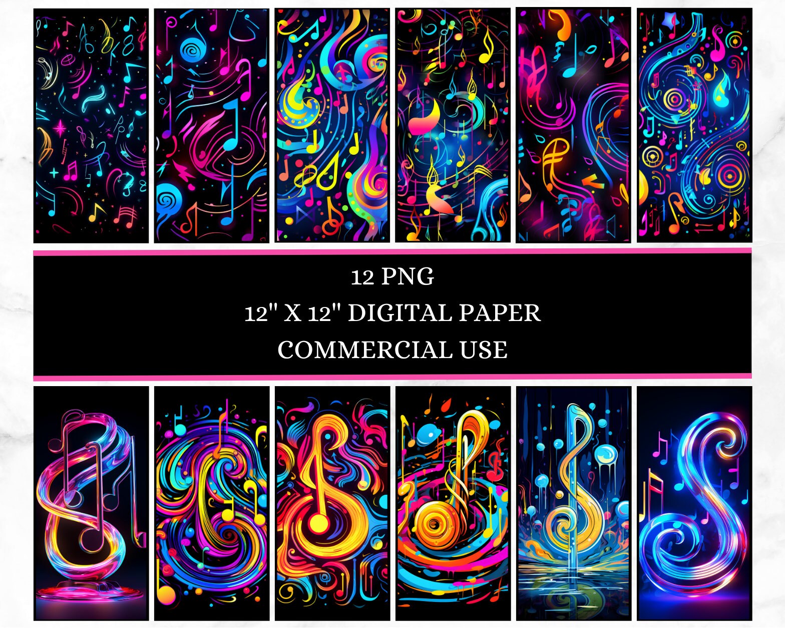 Neon Music Notes Digital Paper Png - Etsy
