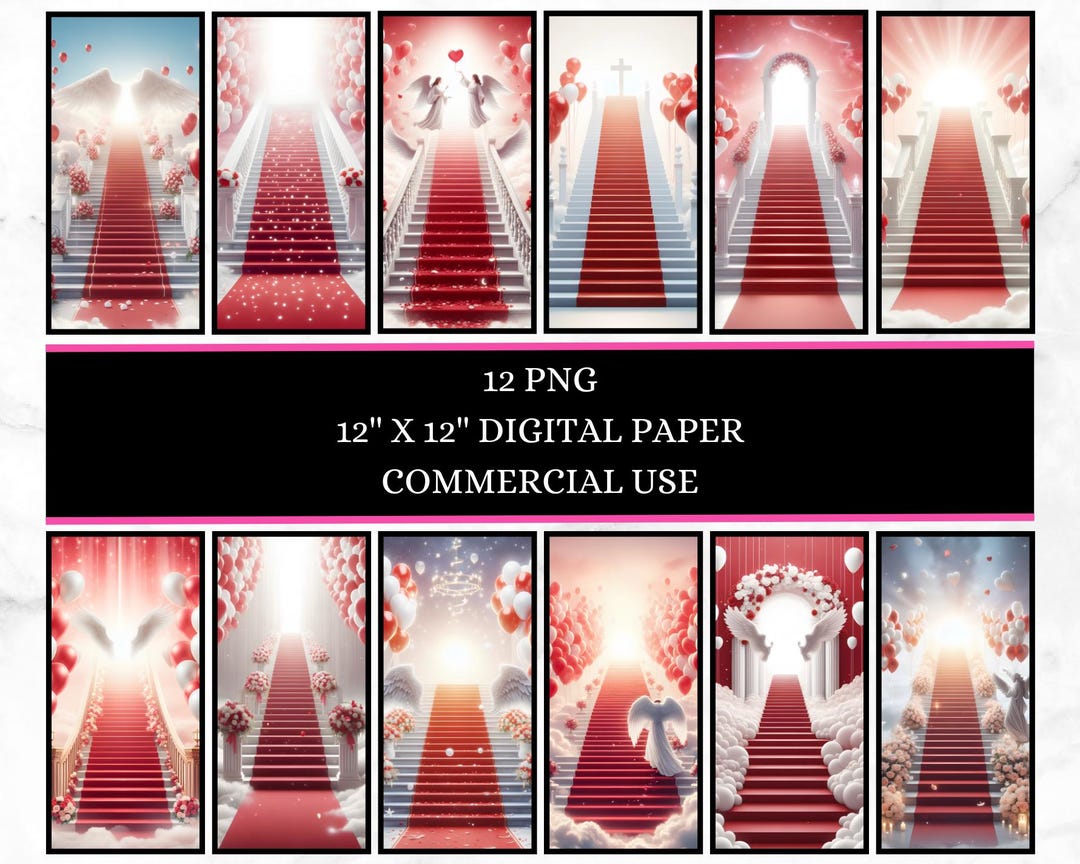 Heavenly Birthday and Remembrance Memorial Red and White Digital Paper ...