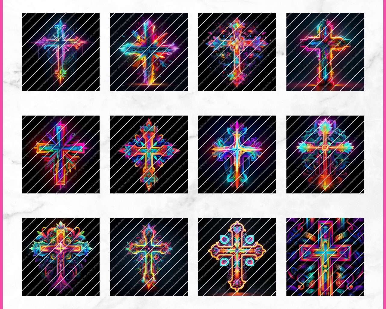 Neon Cross Digital Paper Png - Etsy