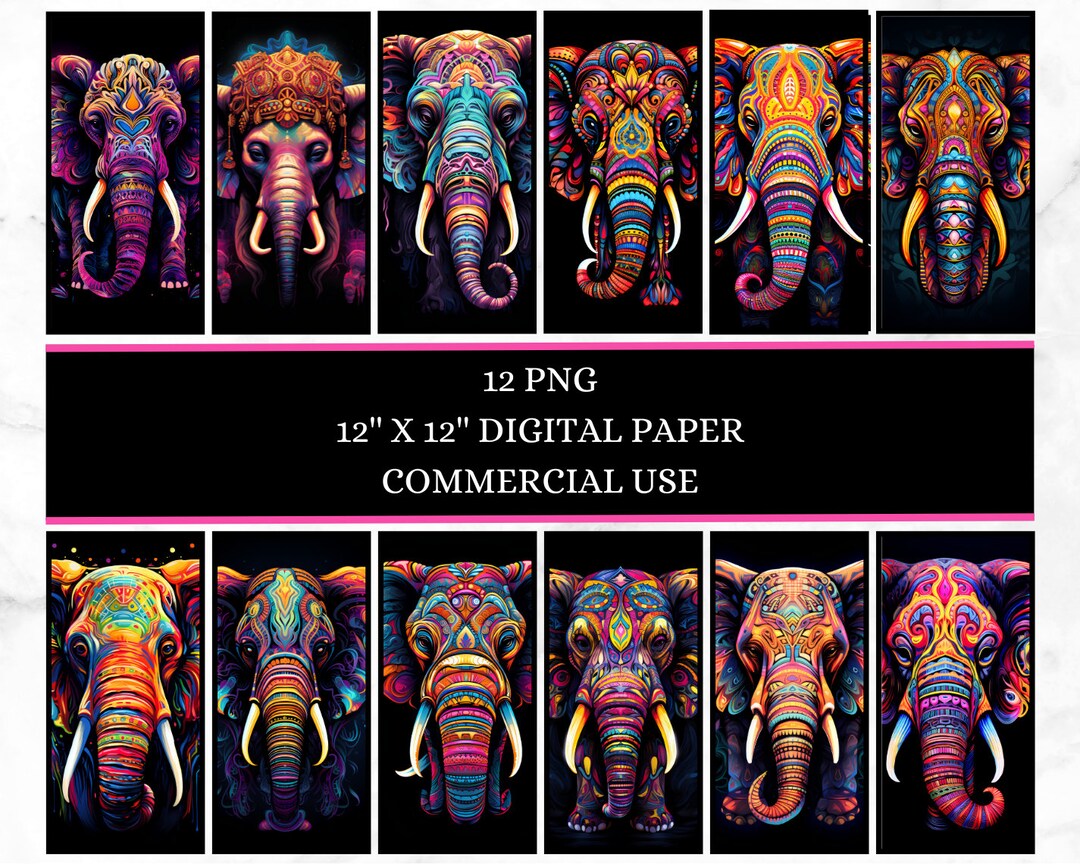 Neon Elephant Digital Paper Png - Etsy