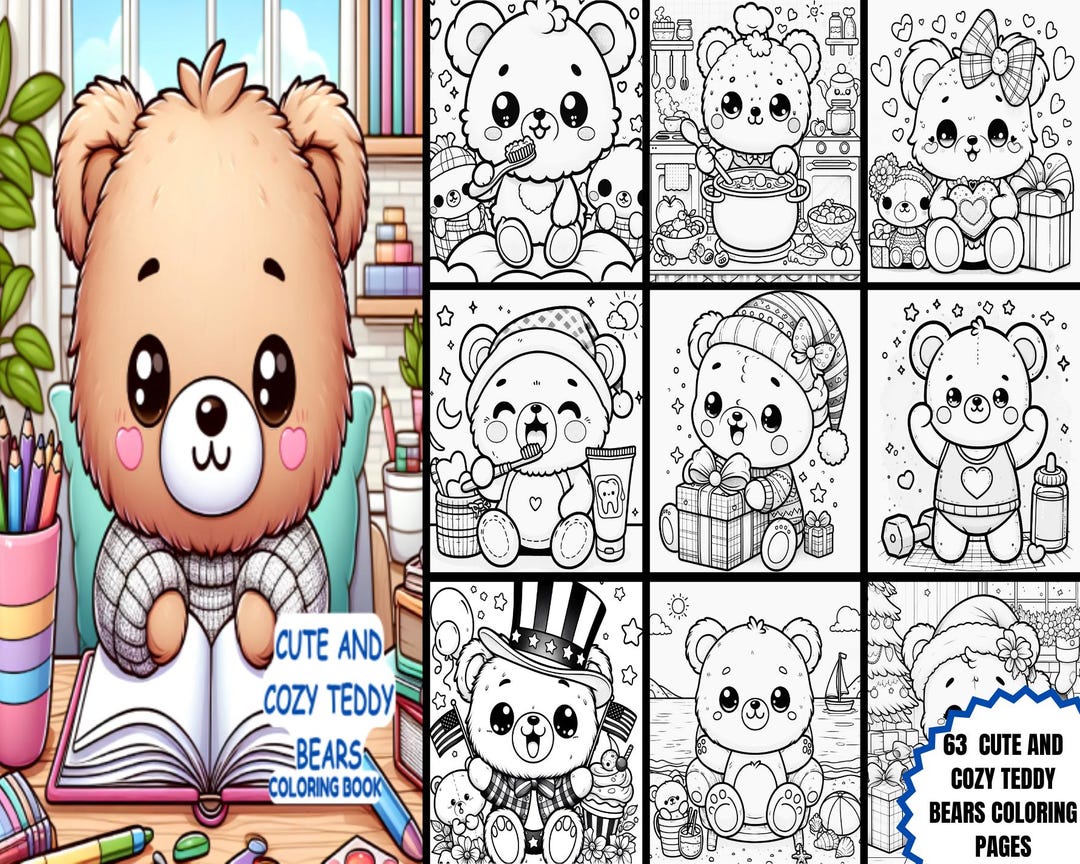 Cute and Cozy Teddy Bears Coloring Book Digital Download Png - Etsy