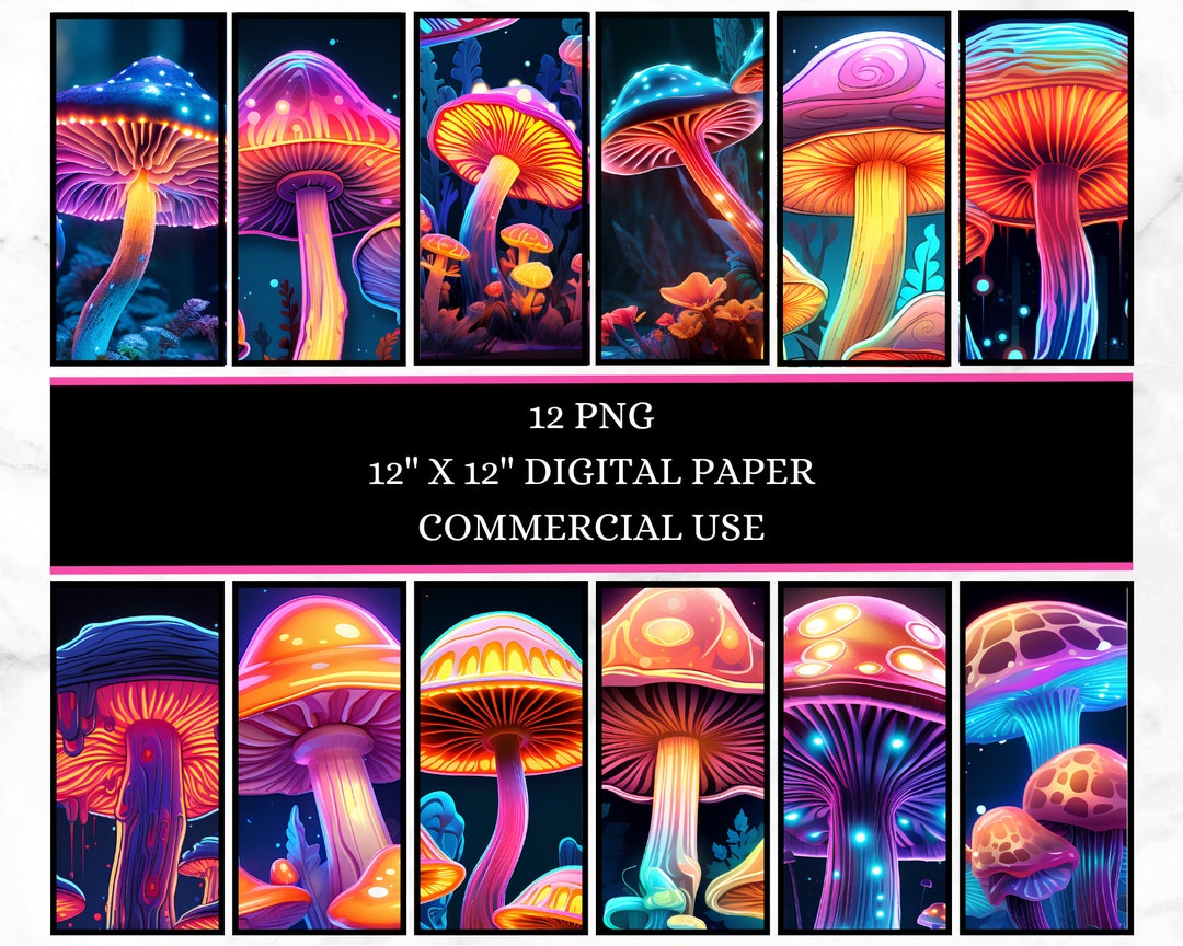 Neon Glowing Mushrooms Digital Paper Png - Etsy