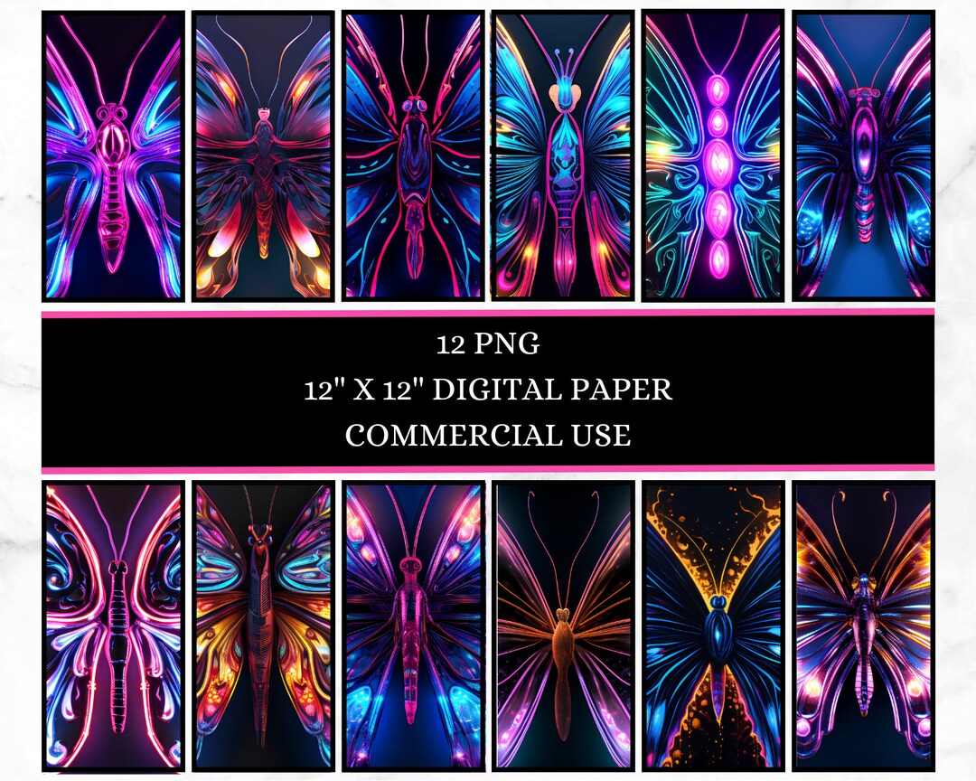 Neon Butterfly V1 Digital Paper Png - Etsy