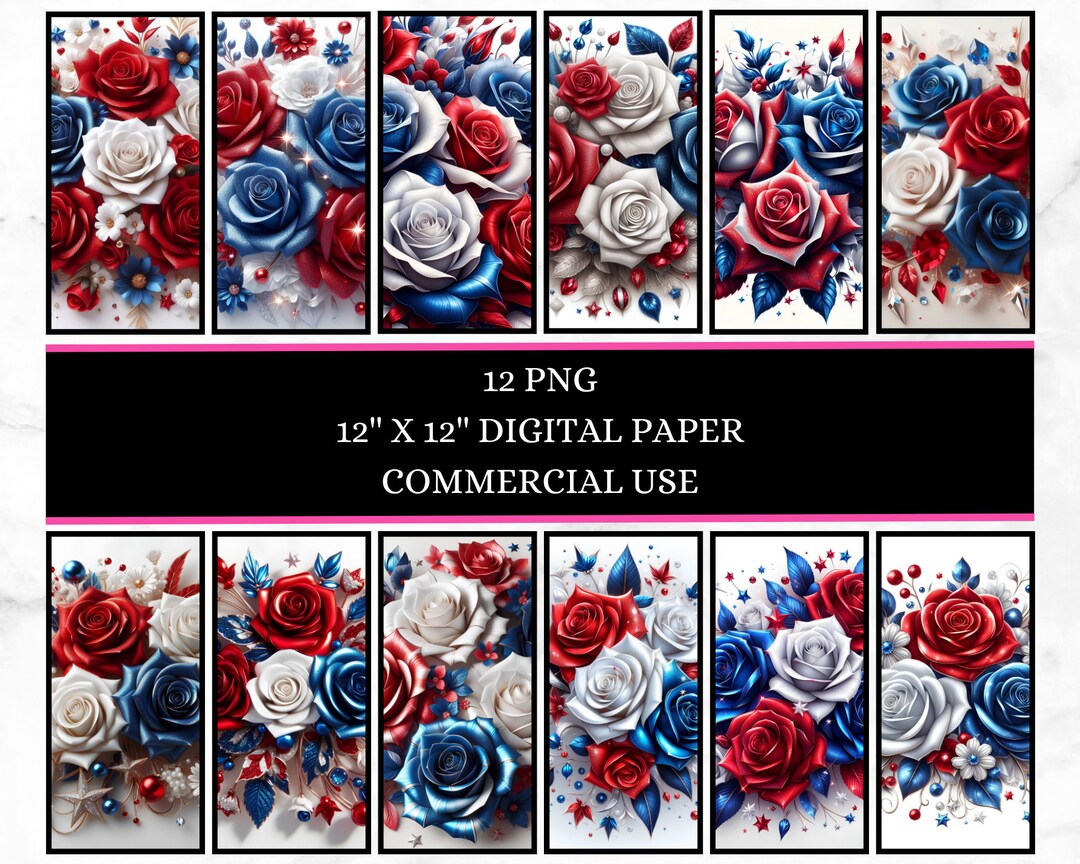 Red White and Blue Roses Digital Paper - Etsy