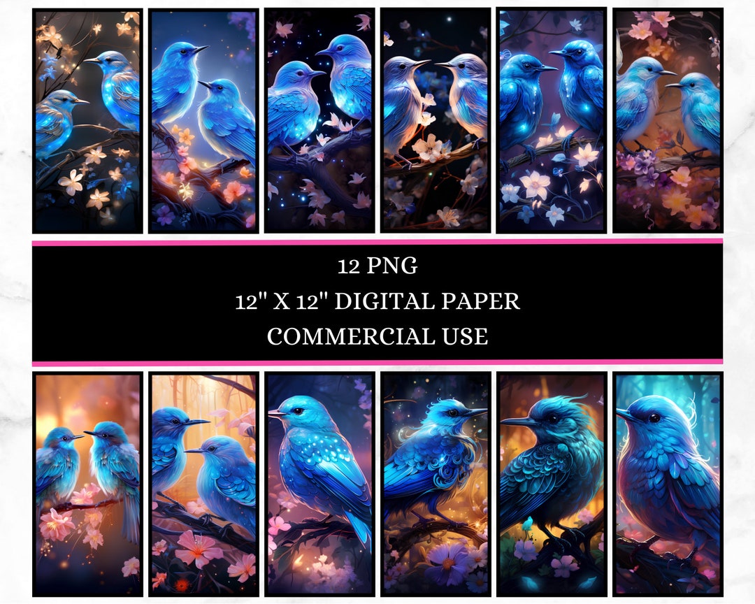 Blue Birds Digital Paper Png - Etsy