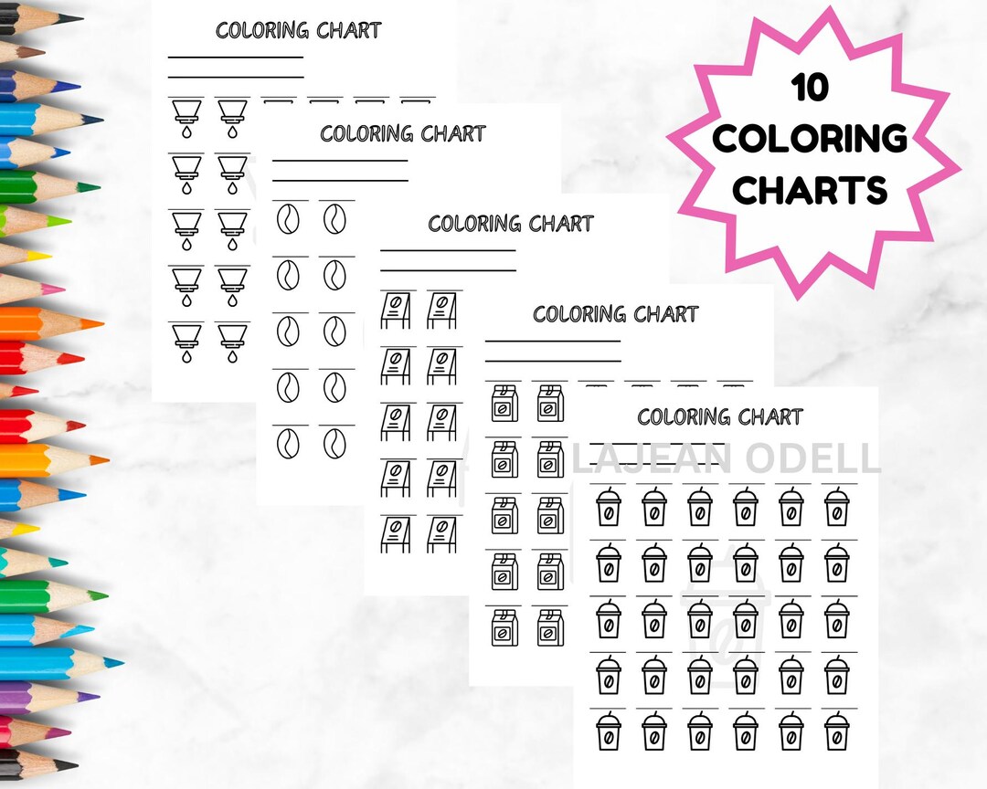 10 Blank Coffee Color Swatch Charts, Cute Bundle for Coloring Pencils ...