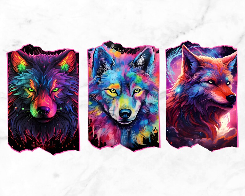 Neon Wolf Digital Paper Png - Etsy