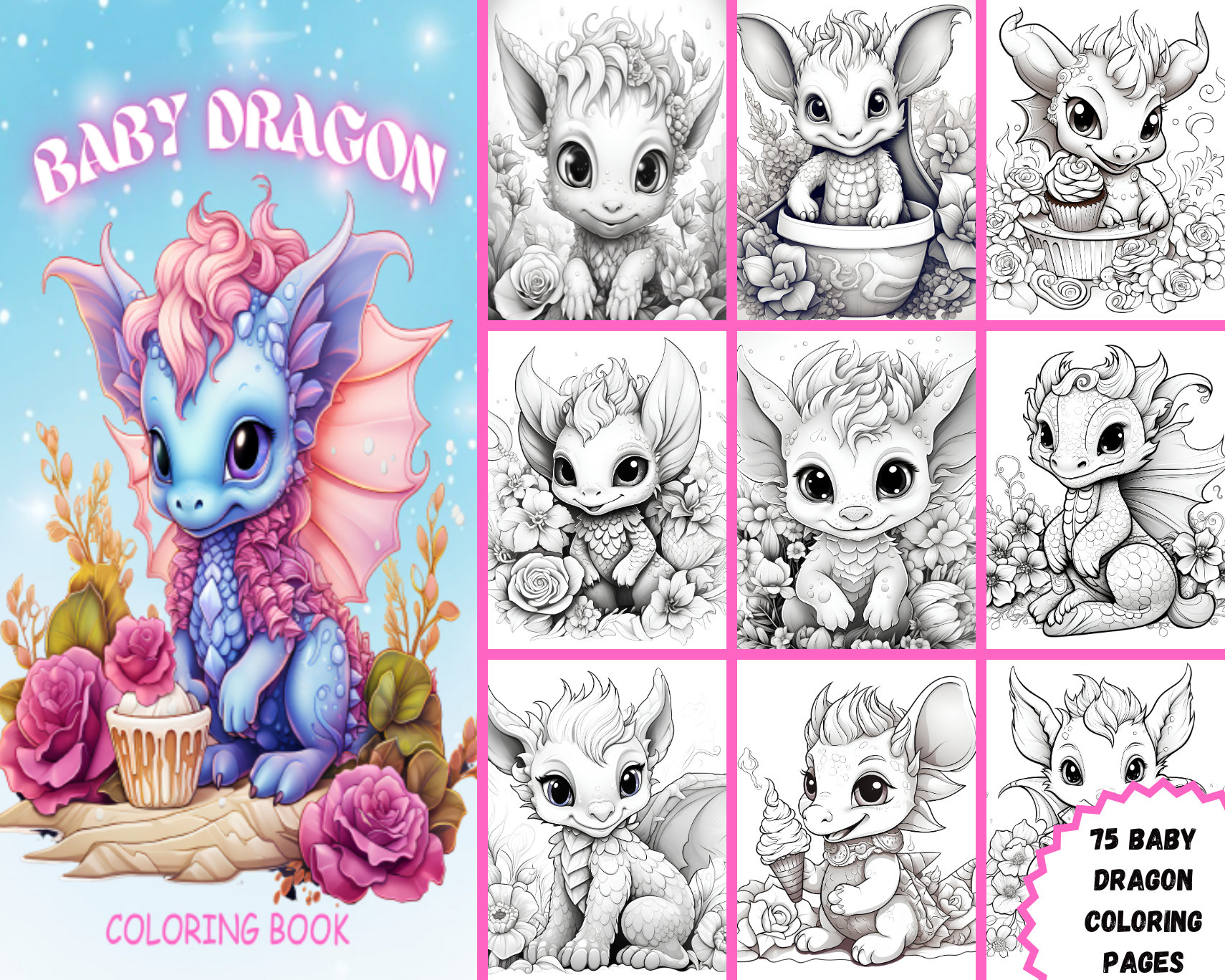 Baby Dragon Coloring Book, Digital Download - Etsy