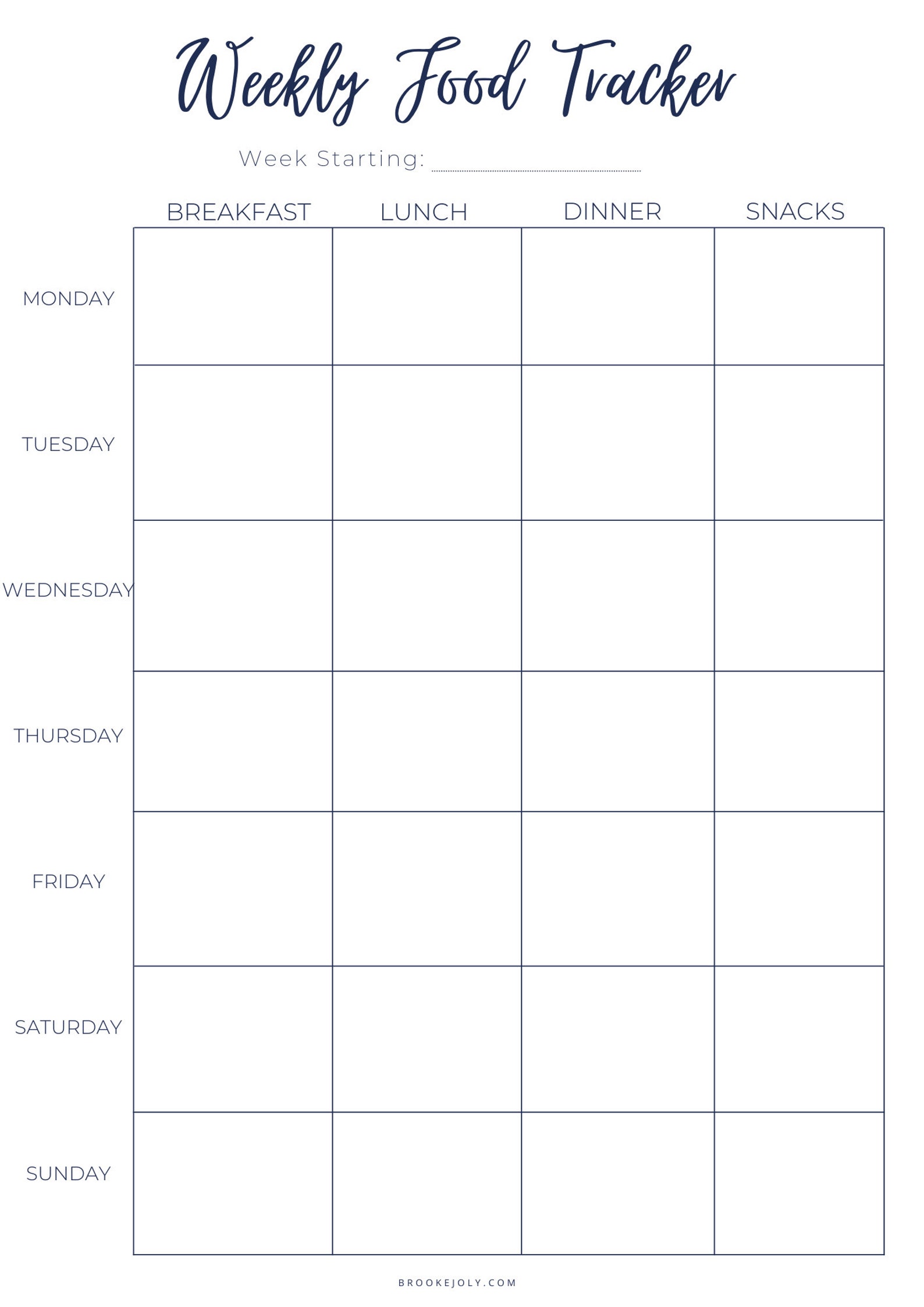 Simple Daily & Weekly Food Tracker Printables_navy - Etsy