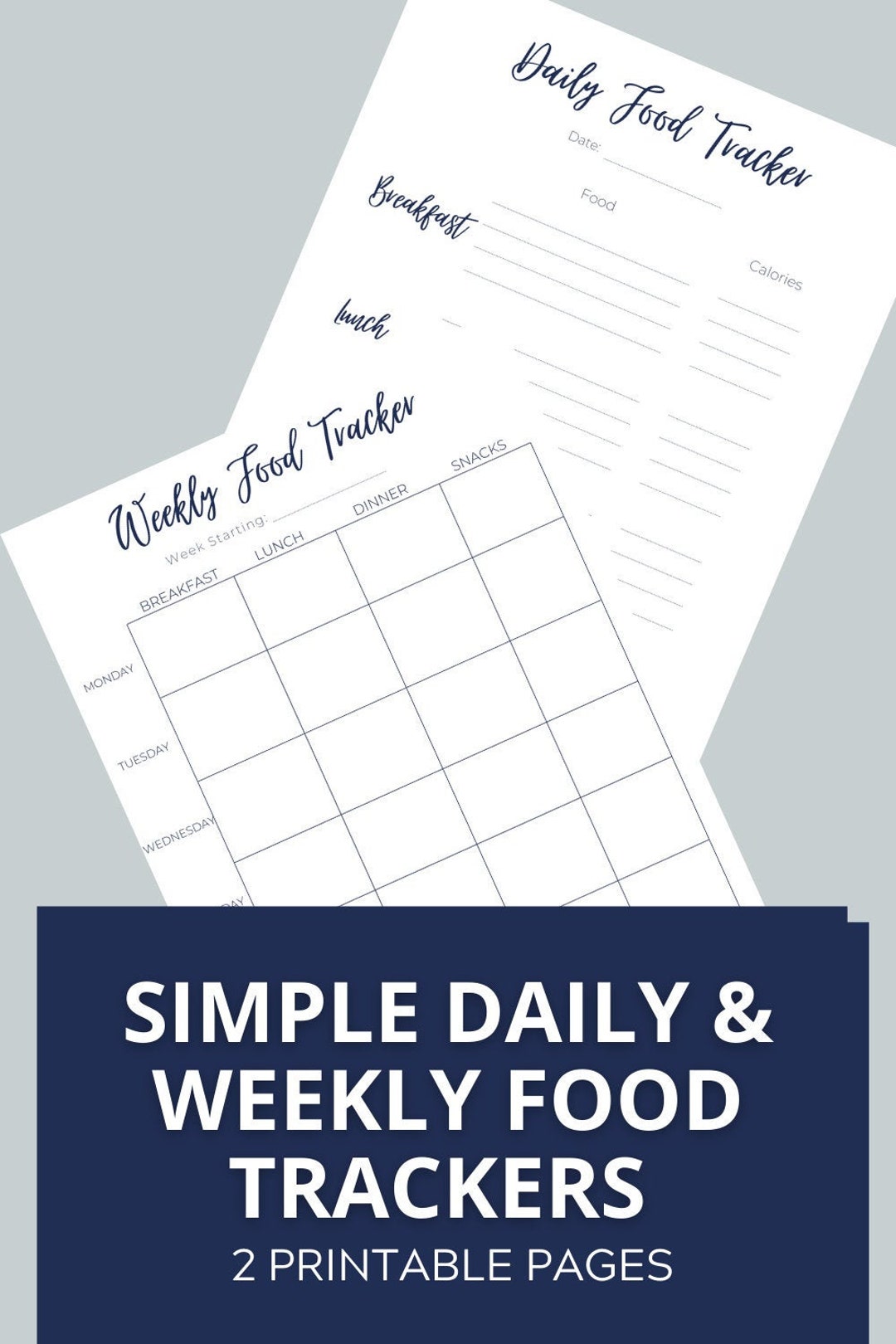 Simple Daily & Weekly Food Tracker Printables_navy - Etsy
