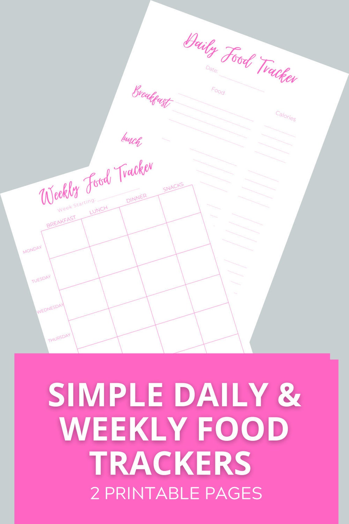 Simple Daily & Weekly Food Tracker Printables_pink - Etsy