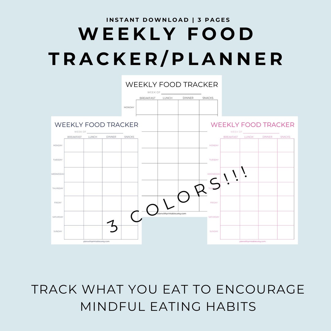 Weekly Food Tracker Printable, 7-day Menu Planner, Meal Planner, Food ...