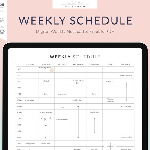 Digital Weekly Schedule for Goodnotes 24/7 Weekly Timetable - Etsy