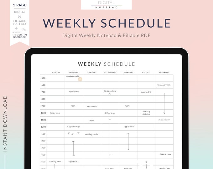 Digital Weekly Schedule for Goodnotes, 24/7 Weekly Timetable, Hourly ...