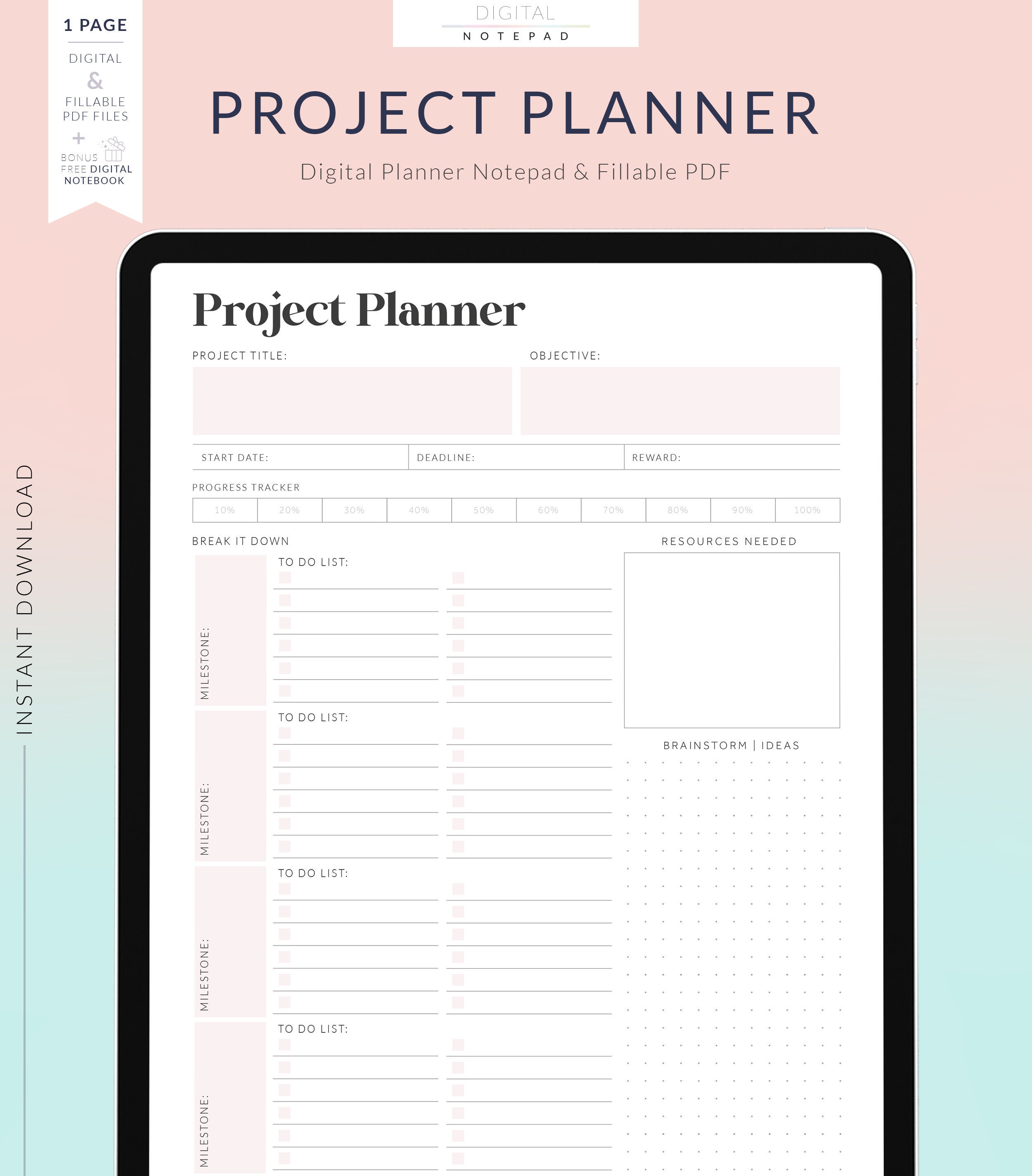 Digital Project Planner for Goodnotes, Work Planner, Project Tracker ...