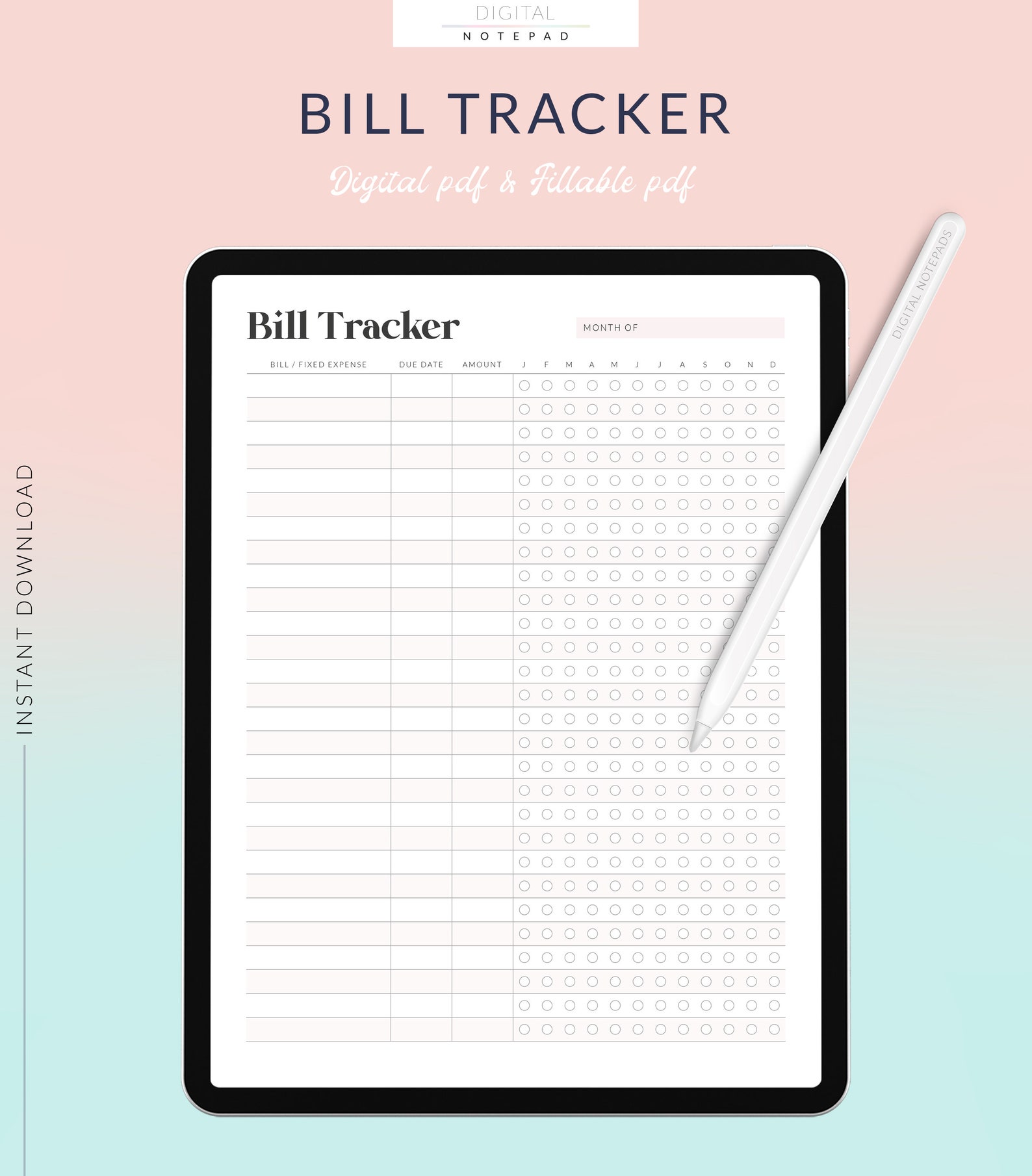 Digital Bill Tracker for Goodnotes, Bill Pay Checklist Organizer, Bill ...