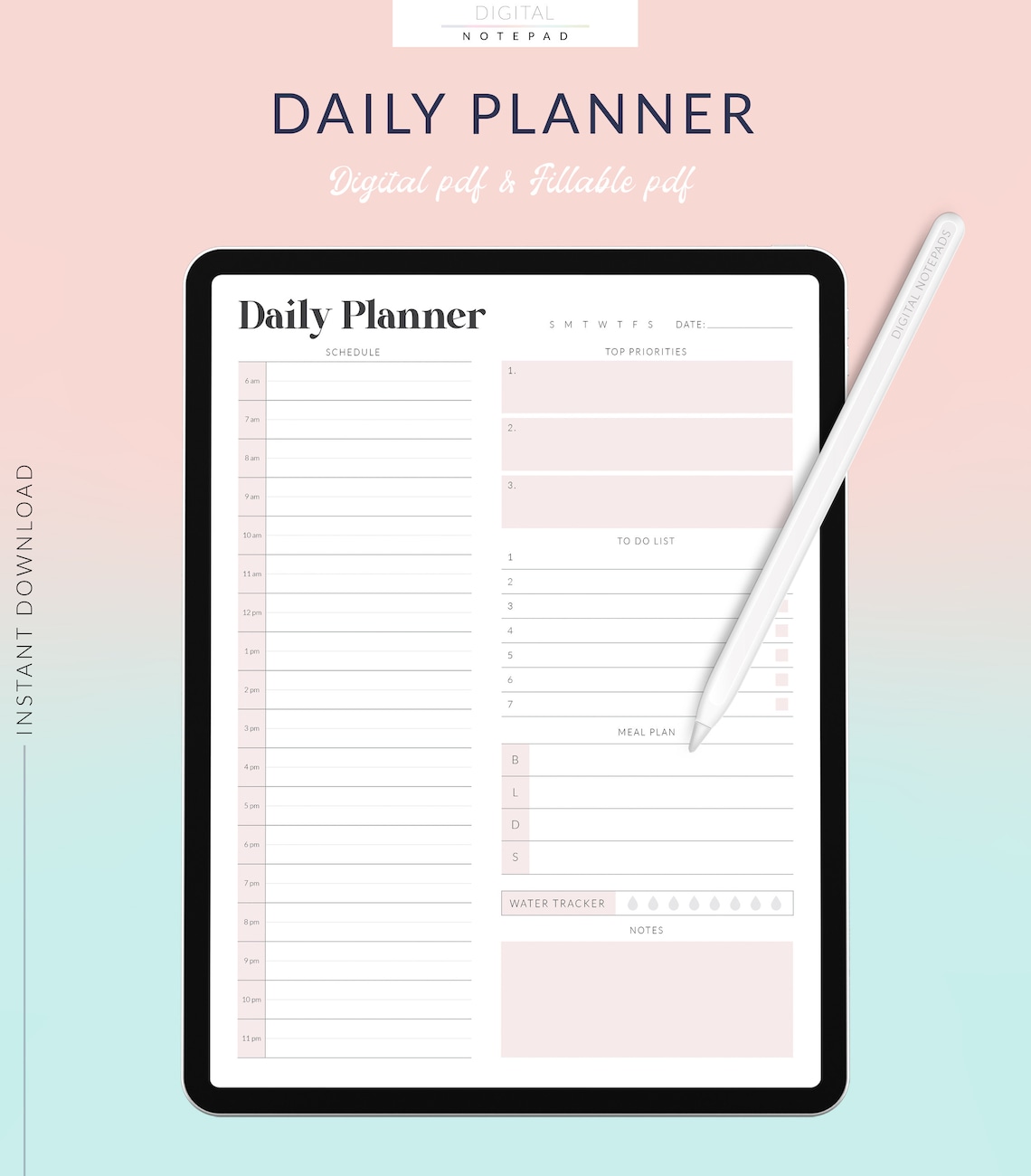 Digital Daily Planner for Goodnotes, Blush Pink, Half Hour Planner, 1 ...