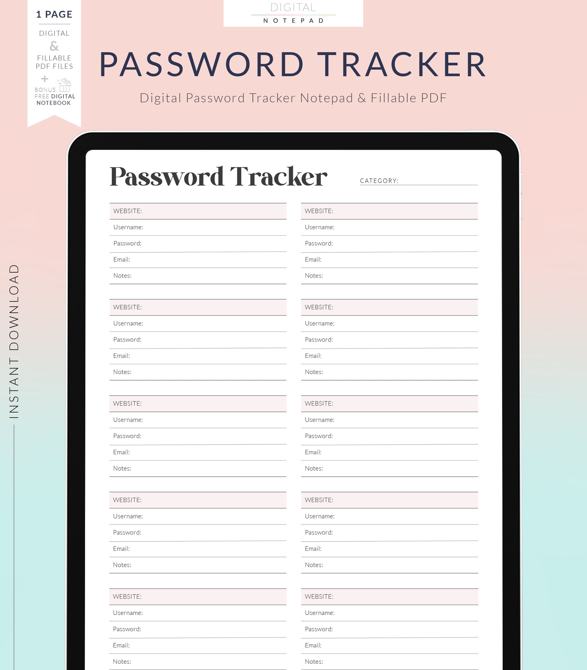 Digital Password Tracker for Goodnotes, Password Log, Planner Templates ...