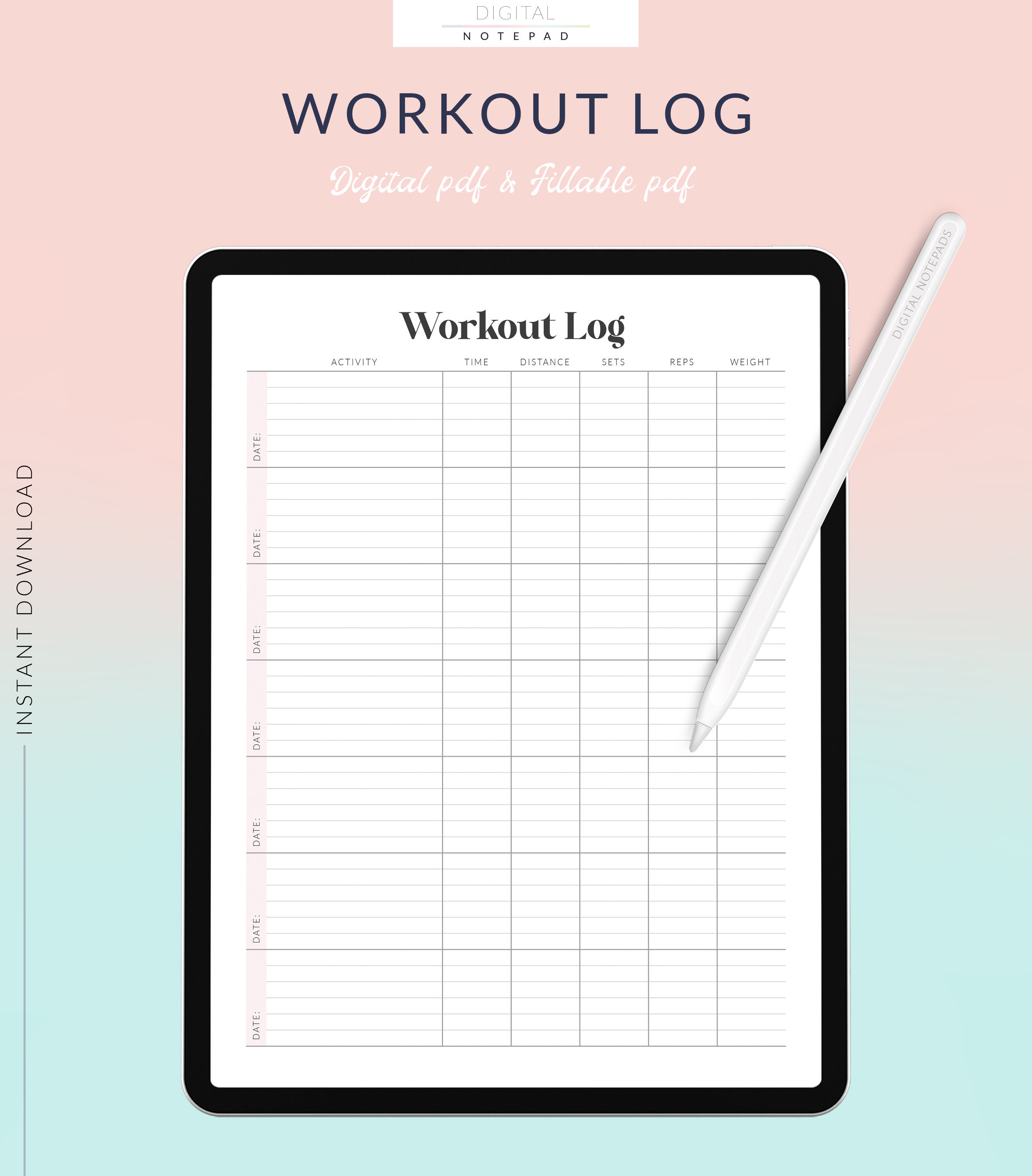 Digital Workout Log for Goodnotes, Weekly Workout Template, Workout ...