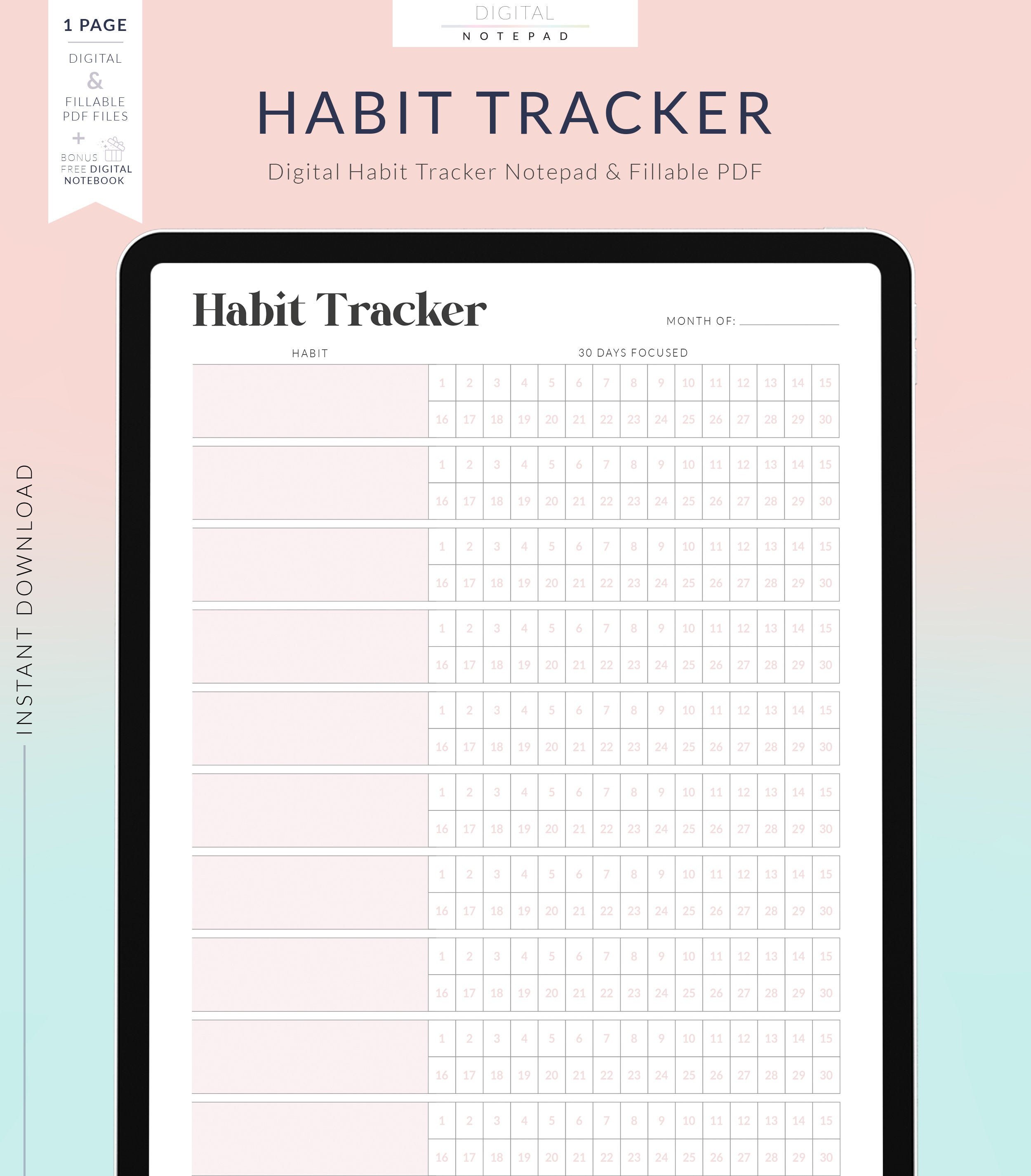 Paper Paper & Party Supplies Digital Habit Tracker for IPad and Tablet ...