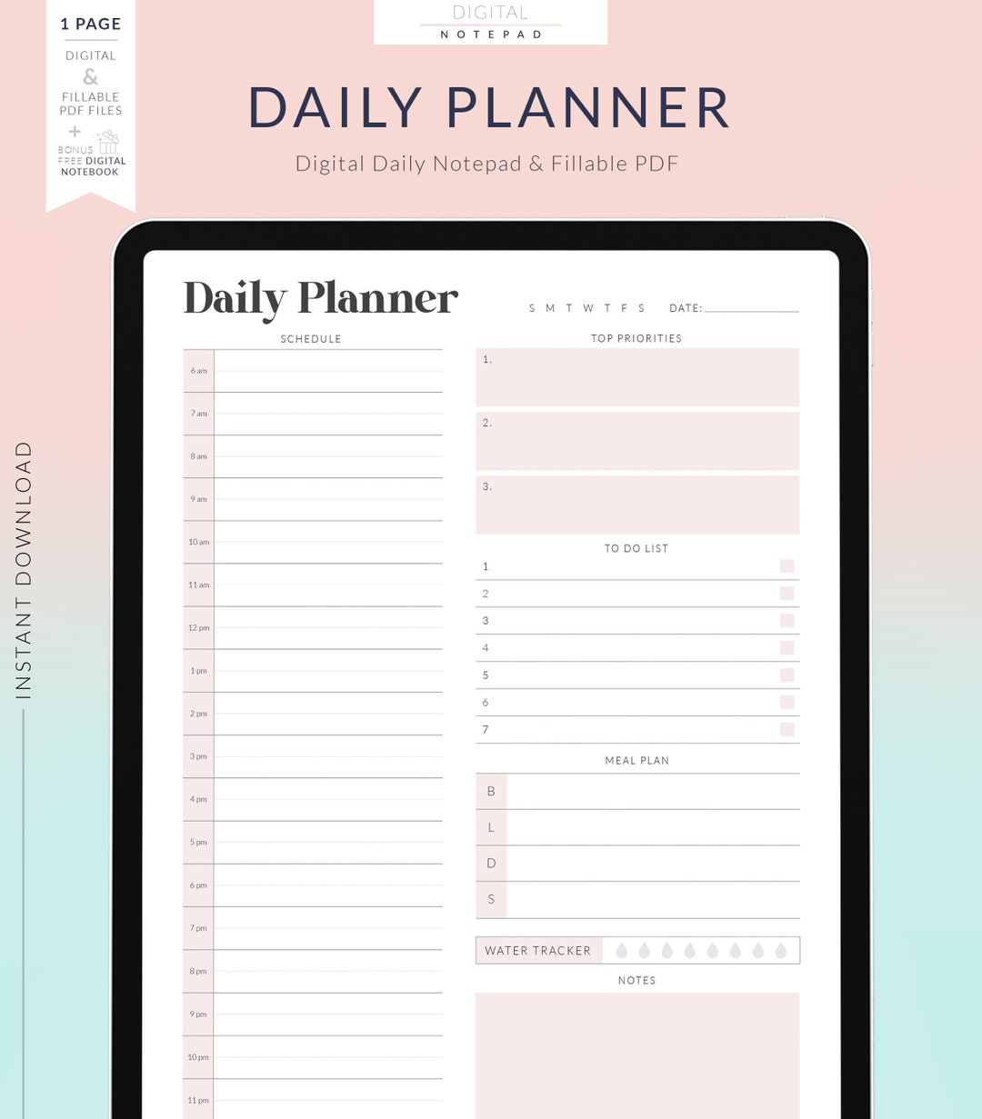 Digital Daily Planner for Goodnotes, Blush Pink, Half Hour Planner, 1 ...