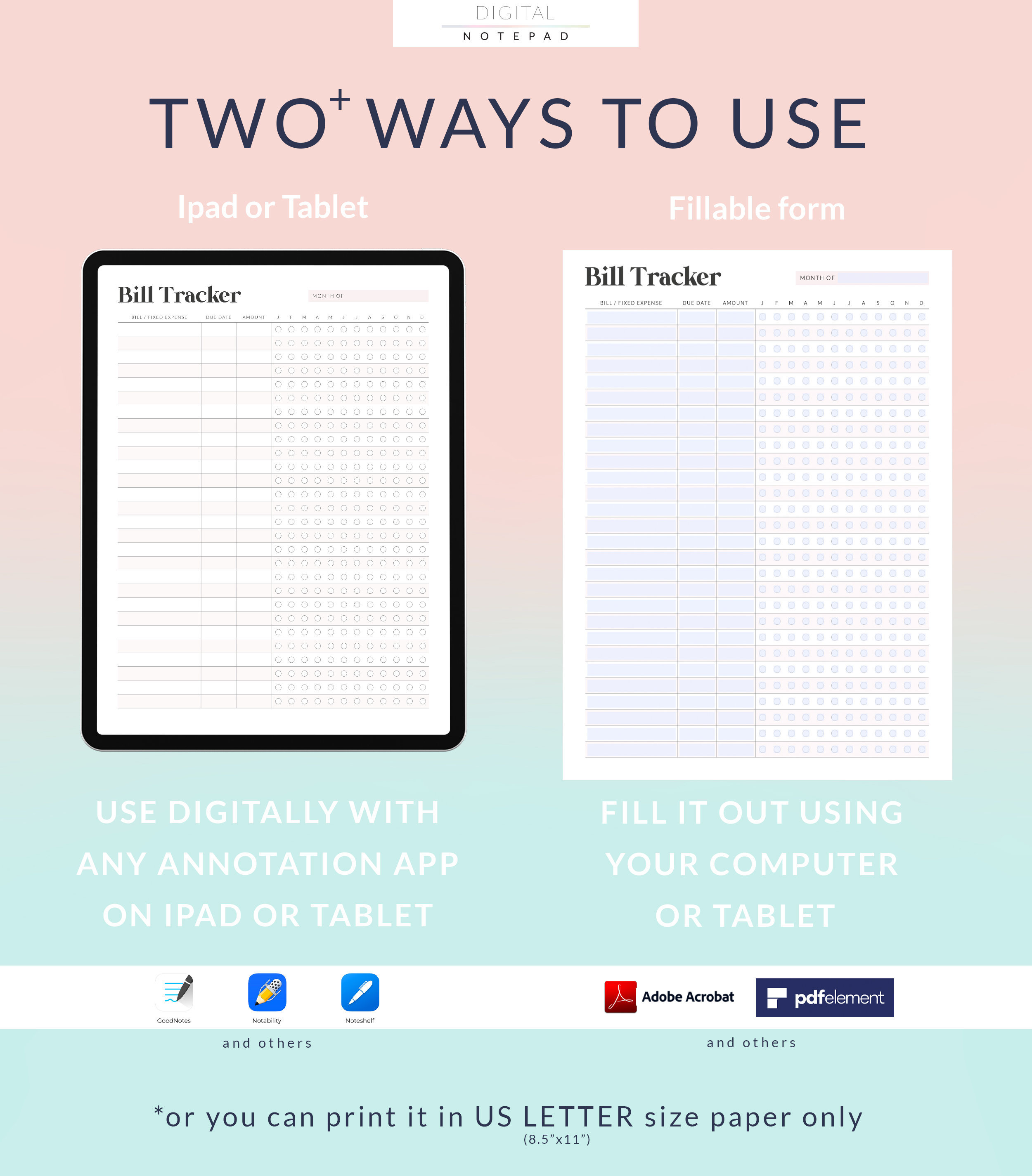 Digital Bill Tracker for Goodnotes, Bill Pay Checklist Organizer, Bill ...