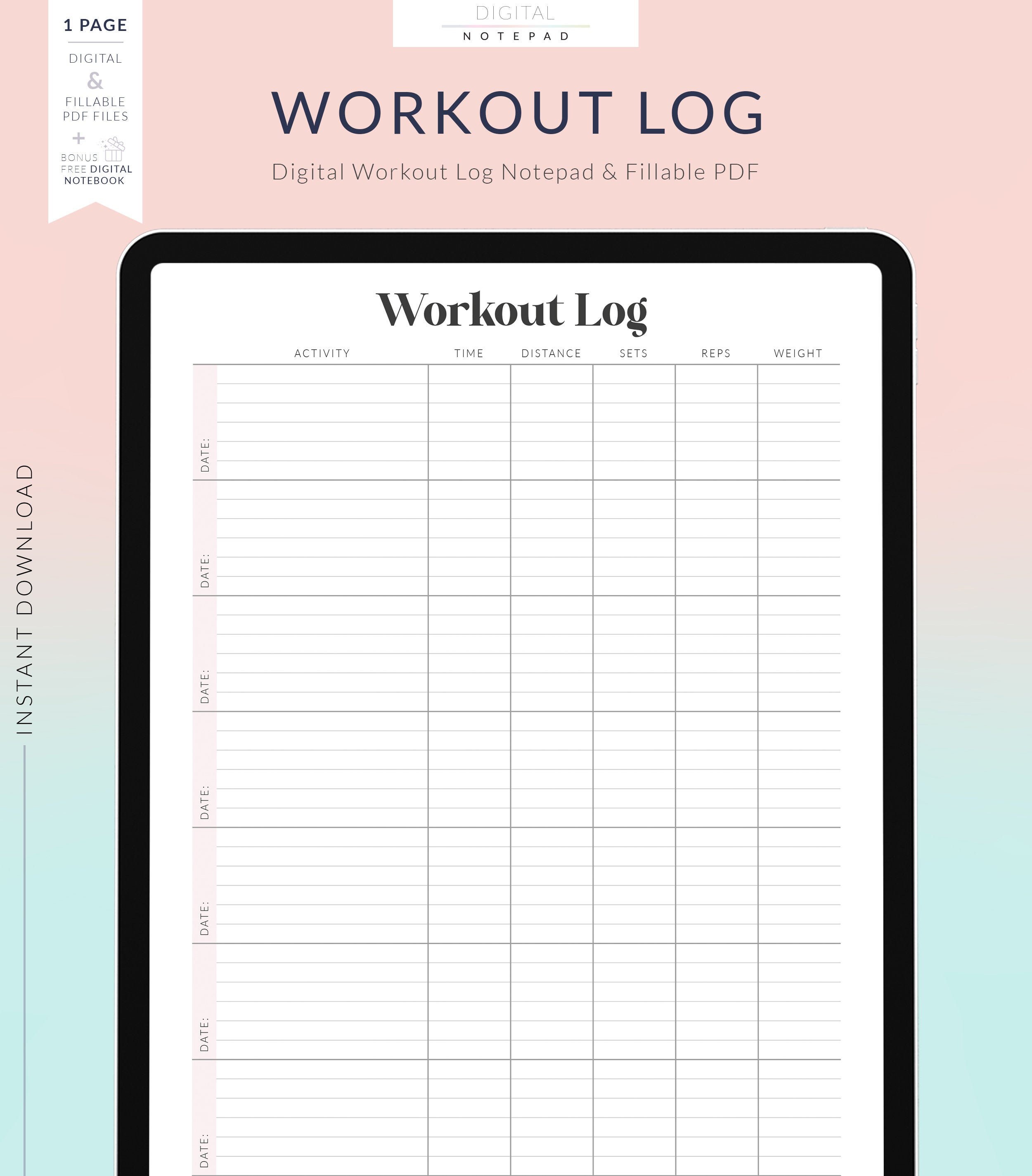 Digital Workout Log For Goodnotes Weekly Workout Template 