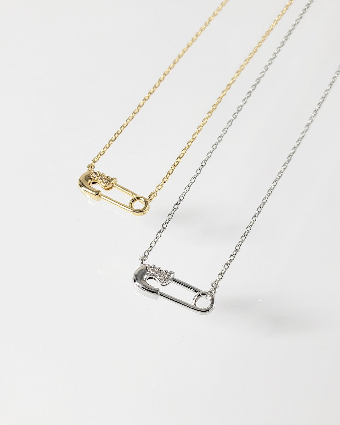 Safety Pin Necklace, CZ Pave Pendants, Best Friends Necklaces ...