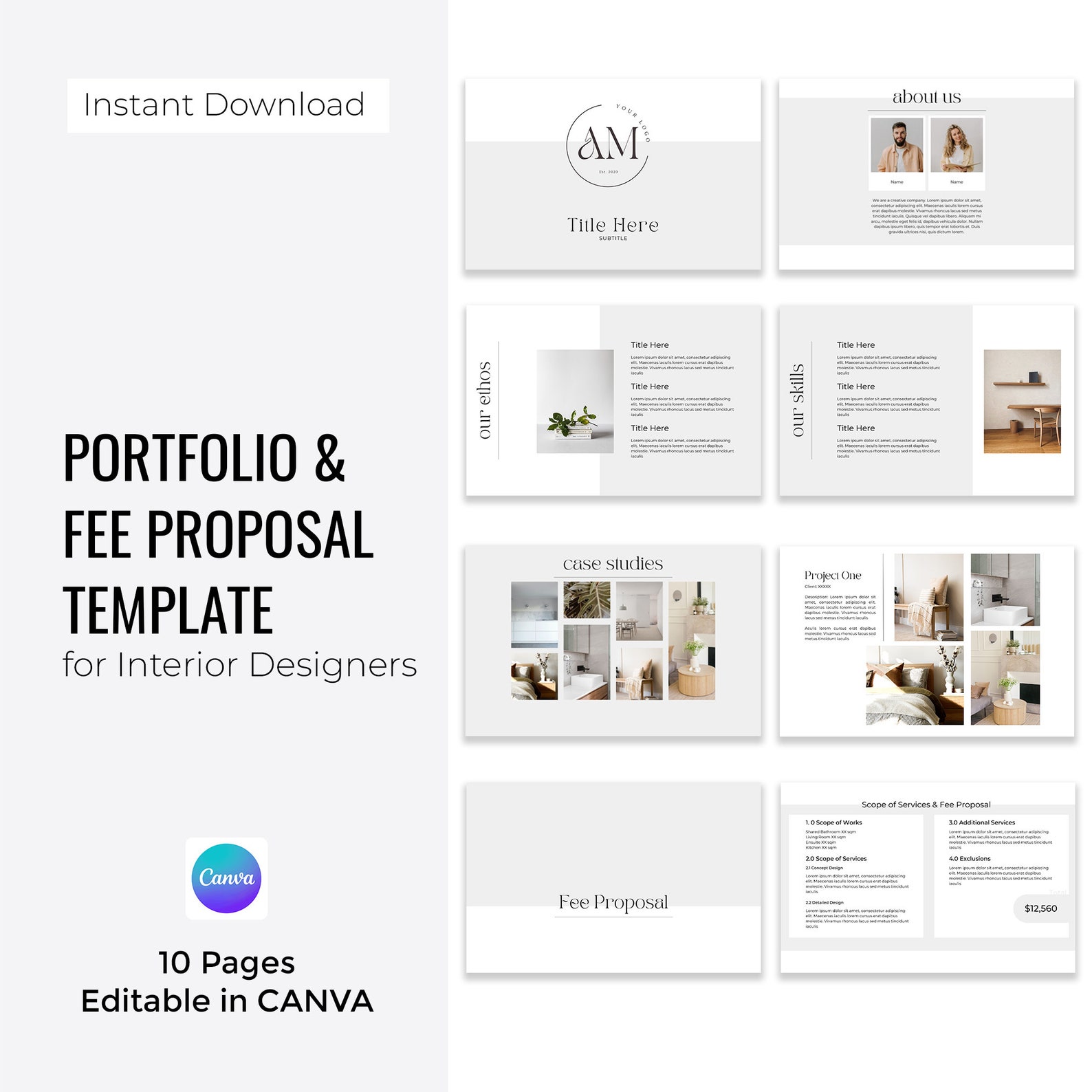 Portfolio and Fee Proposal Template for Interior Designers | Project ...