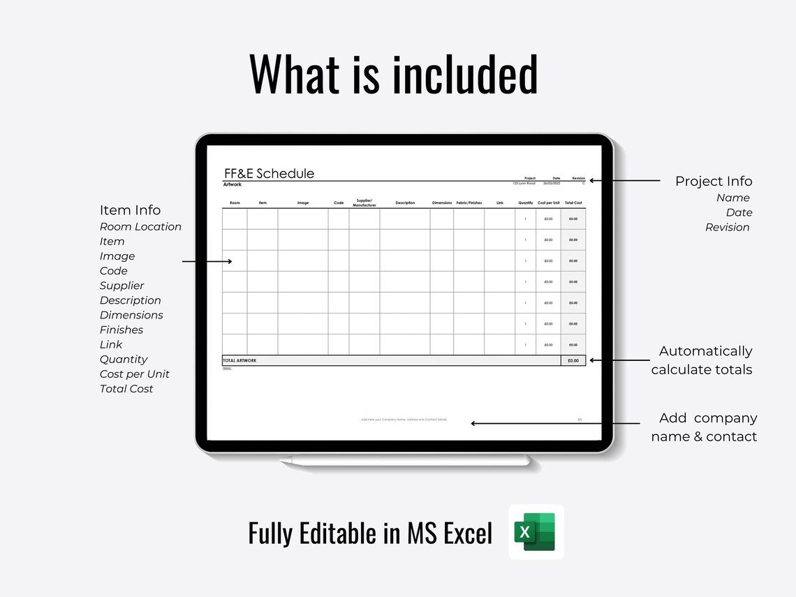 FF&E Schedule Budget for Interior Design /renovation - Etsy UK