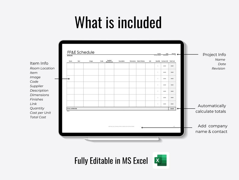 FF&E Schedule Budget for Interior Design /renovation - Etsy UK