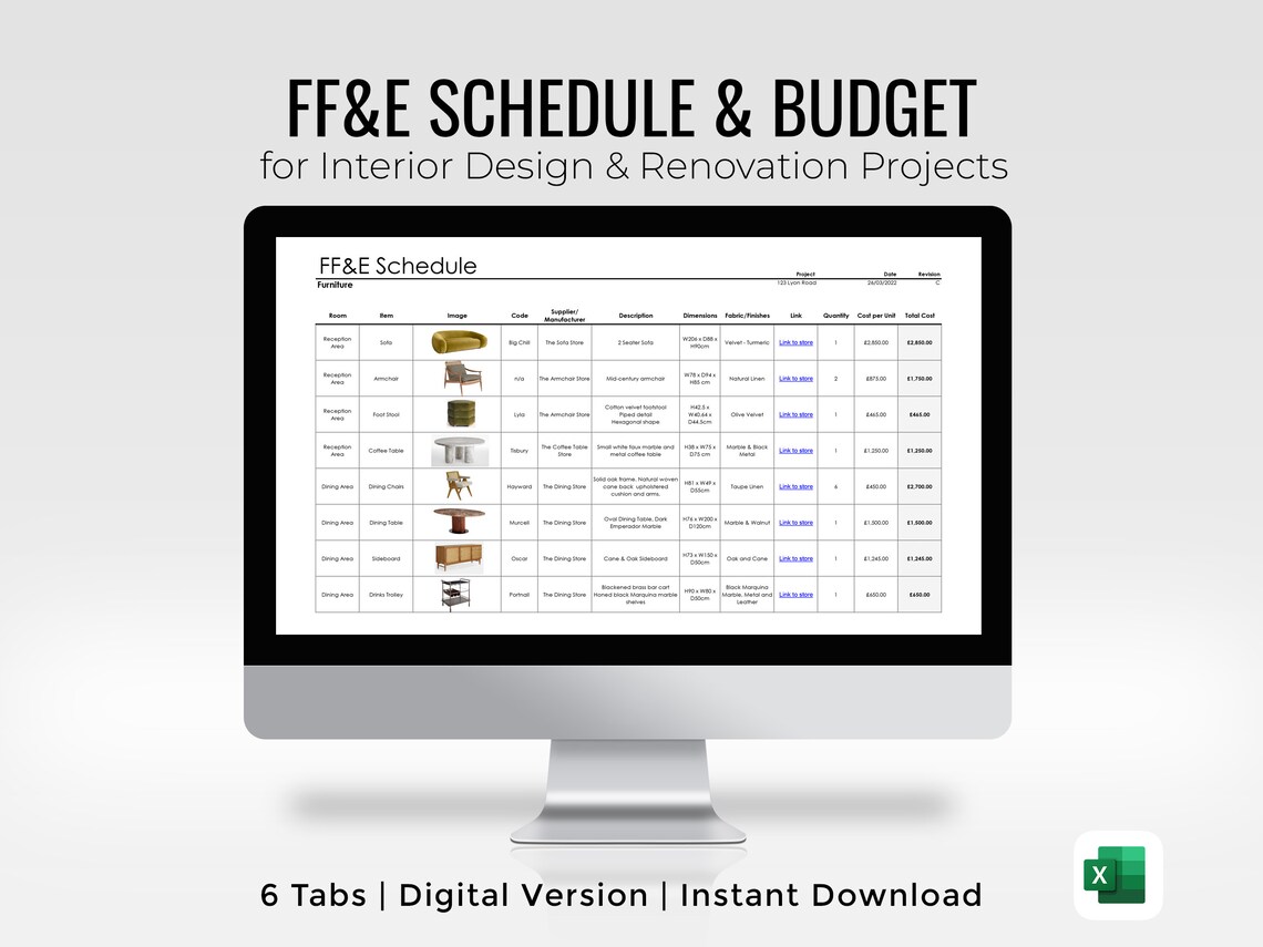 FF&E Schedule + Budget for Interior Design /renovation Projects ...