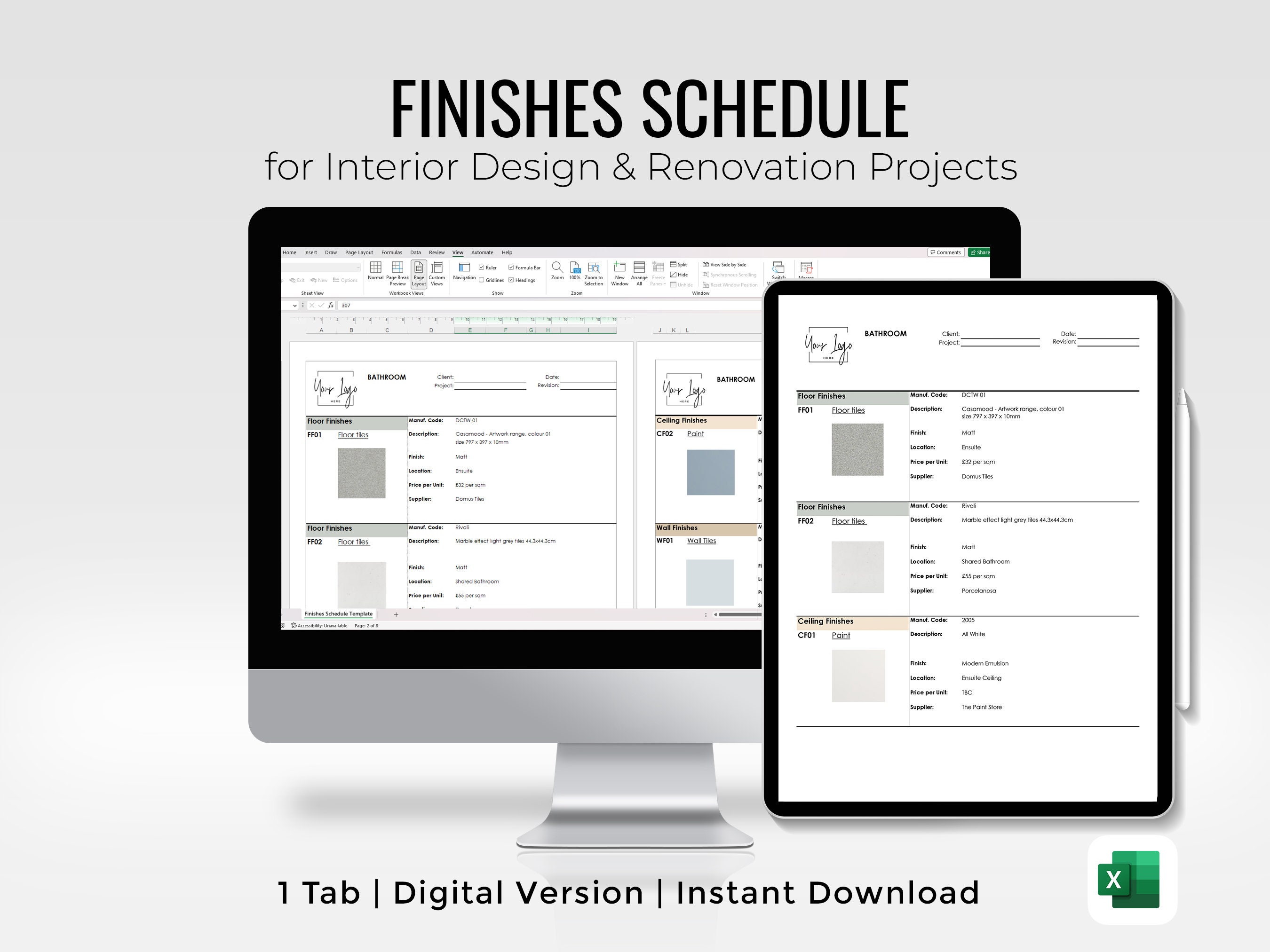 Interior Design Finishes Schedule Specifications Template - Etsy Australia